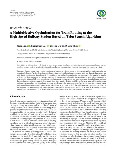 Pdf A Multiobjective Optimization For Train Routing At The High Speed Railway Station Based On