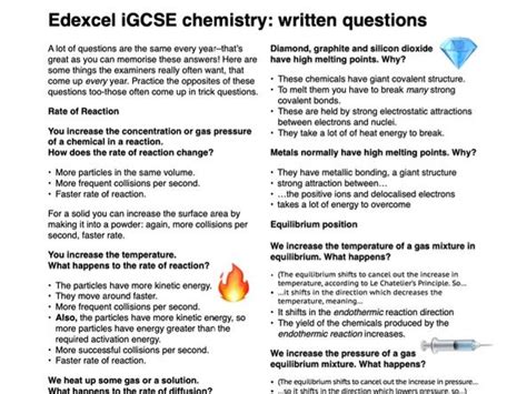 Edexcel Igcse Chemistry Written Question Revision Notes Teaching Resources