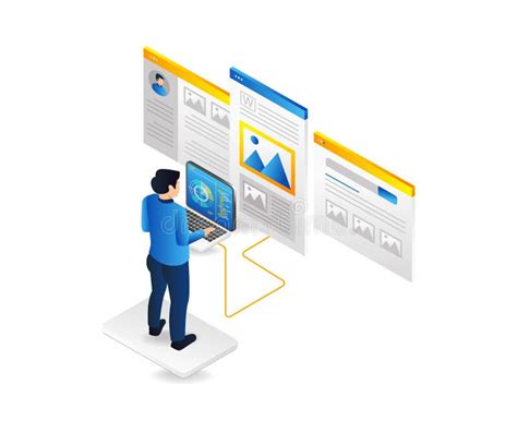 Isometric Flat 3d Illustration Concept Of Man Analyzing App Web Screen Stock Illustration