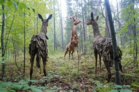 Premium Photo Peaceful Encounter Between Alien And Deer In Forest Created With Generative Ai