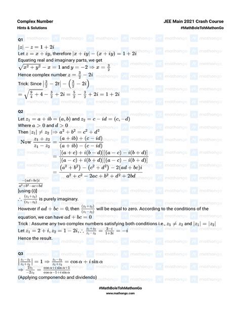 Dpp Complex Number Solution Mathongo Pdf