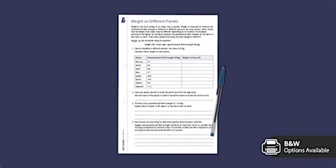 Weight On Different Planets Worksheet