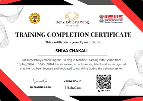 Training Machinelearning Python Aicte Genzeducatewing Upskilling Shiva C