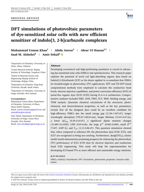 Dftsimulationsofphotovoltaicparametersofdye Pdf Chemistry Applied And