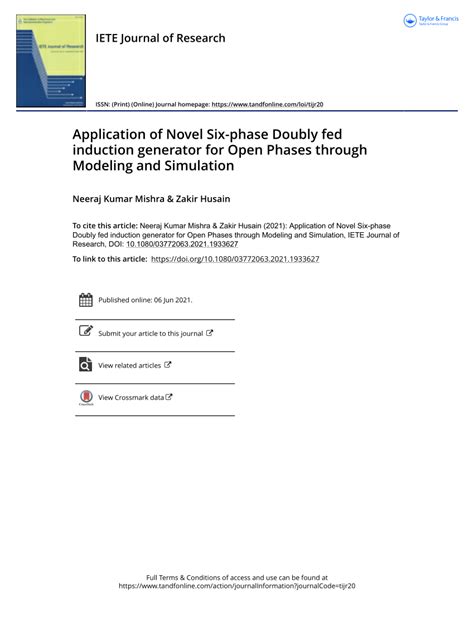 Pdf Application Of Novel Six Phase Doubly Fed Induction Generator For Open Phases Through