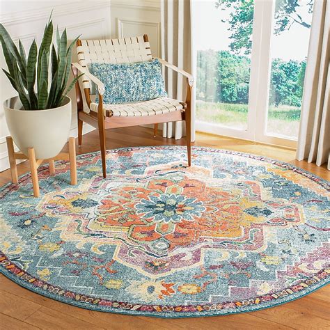 Safavieh Crystal 501j Teal Orange 8ft X 8ft Round Rug In The Rugs
