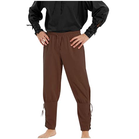 Seeotter Mens Ankle Banded Cuff Renaissance Pants Medieval Viking