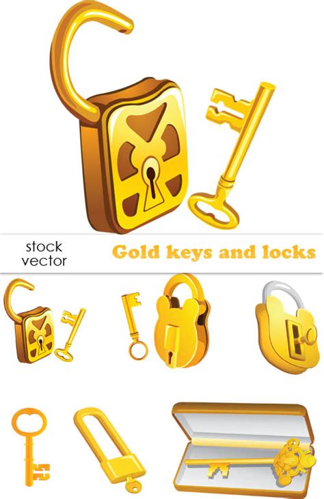 Set Of Gold Color Keys And Locks Vector Free Download