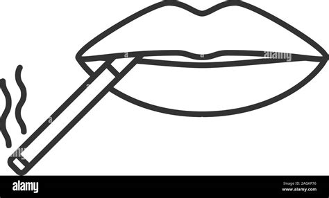 Cigarette In Mouth Linear Icon Thin Line Illustration Smoking