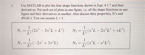 Solved 1 Use Matlab To Plot The Four Shape Functions Shown