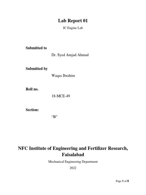 Lab Report 01 Ic Engine Lab Pdf Internal Combustion Engine Diesel
