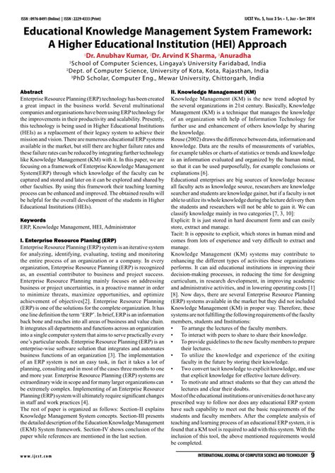 Pdf Educational Knowledge Management System Framework A Higher Educational Institution Hei