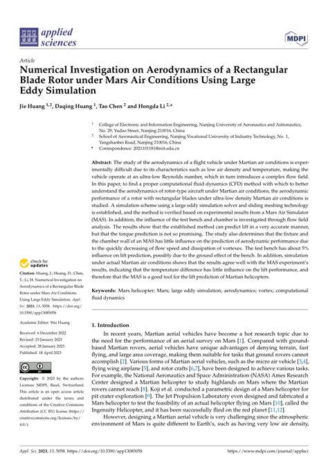 Pdf Numerical Investigation On Aerodynamics Of A Rectangular Blade Rotor Under Mars Air