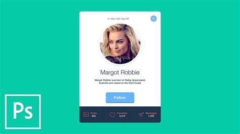 Flat Design Create Profile Card User Interface With Photoshop Cc Youtube