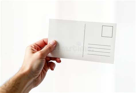 Hand Holds Blank Postcard Mockup White Background Isolates Design
