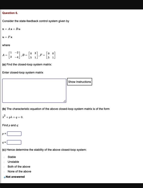 Solved Question 6 Consider The State Feedback Control