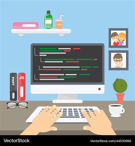 Coding At Computer Royalty Free Vector Image Vectorstock