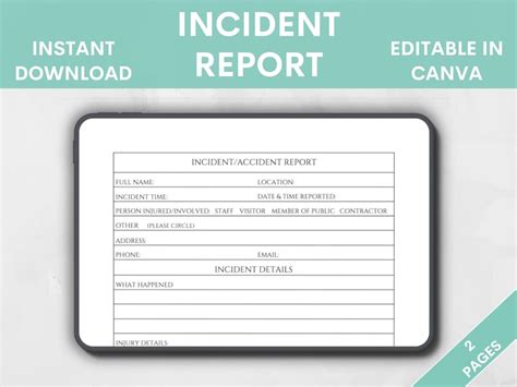 Printable Editable Incident Report Form Work Accident Report Accident Report Health And