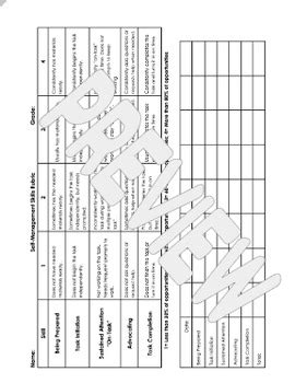 SEL Executive Functioning Self Management Progress Monitoring Rubric
