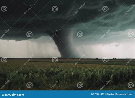 Devastating Tornado Strikes Open Plain Amidst Crops Stock Illustration Illustration Of