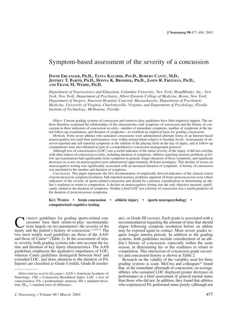 Pdf Symptom Based Assessment Of The Severity Of A Concussion