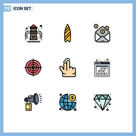 Set Of 9 Modern Ui Icons Symbols Signs For Gesture Point Investment Circle Goal Editable Vector