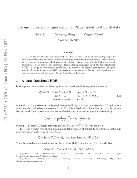 Pdf The Open Question Of Time Fractional Pdes Needs To Store All Data
