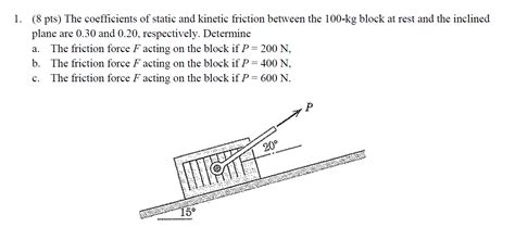 Solved 1 8 Pts The Coefficients Of Static And Kinetic