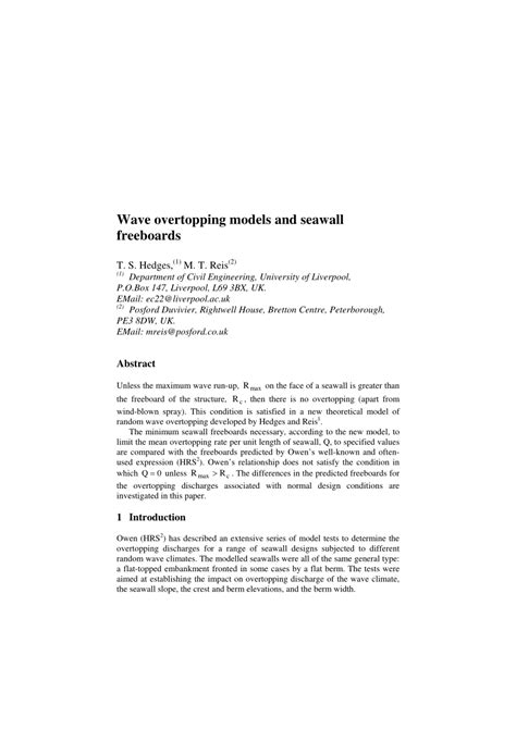 pdf wave overtopping models and seawall freeboards