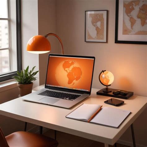 Elegant Home Office Desk Setup For Productivity And Modern Work Environment Premium Ai