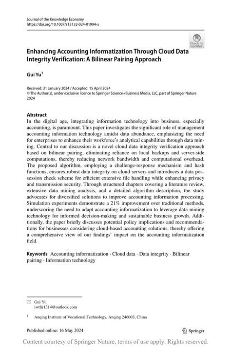 Enhancing Accounting Informatization Through Cloud Data Integrity