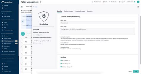 Create An Android Battery Mode Policy Jumpcloud