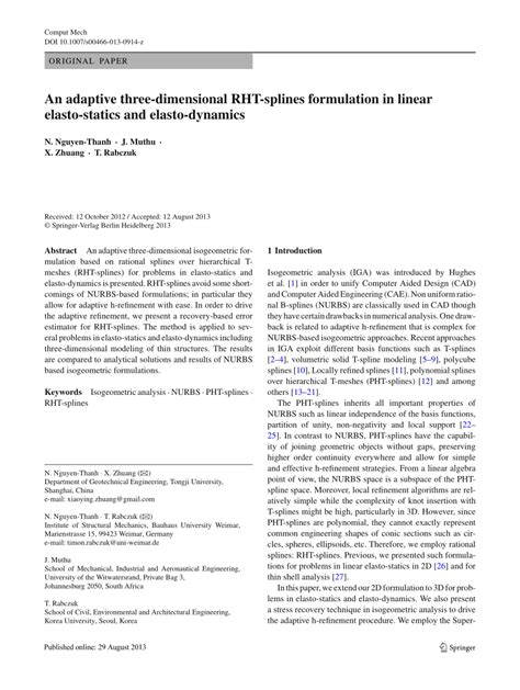 Pdf An Adaptive Three Dimensional Rht Splines Formulation In Linear Elasto Statics And Elasto