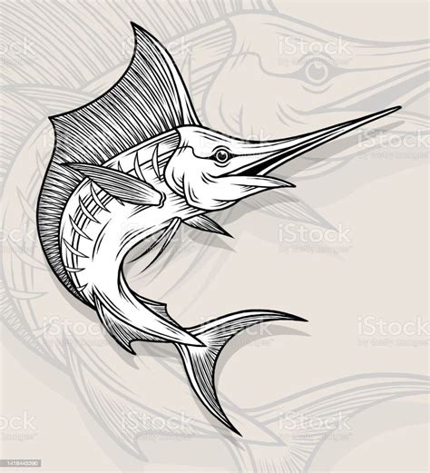 Vetores De Ilustração Do Vetor De Peixemarlim Monocromático E Mais