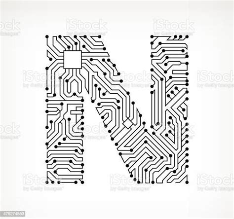 Letter N Circuit Board On White Background Lettering Circuit Board