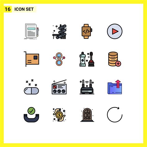 Set Of 16 Vector Flat Color Filled Lines On Grid For Hardware Devices