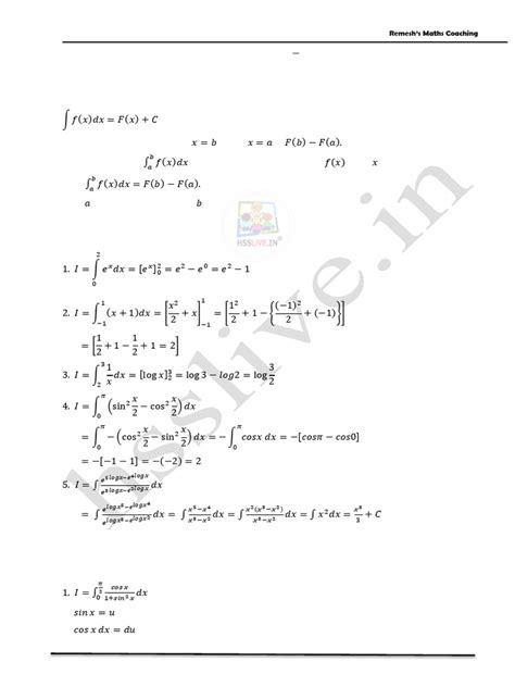 Hsslive Xii Maths Ch7 Integrals Part 2 Pdf Mathematics Mathematical Analysis