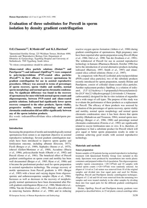 Pdf Evaluation Of Three Substitutes For Percoll In Sperm Isolation By
