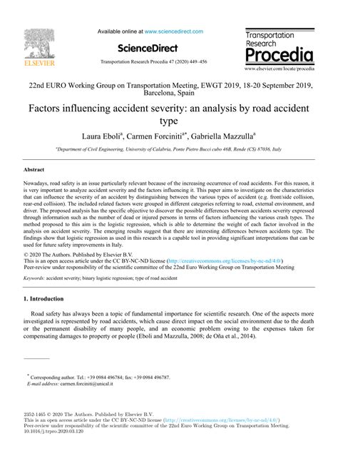 PDF Factors Influencing Accident Severity An Analysis By Road Accident Type