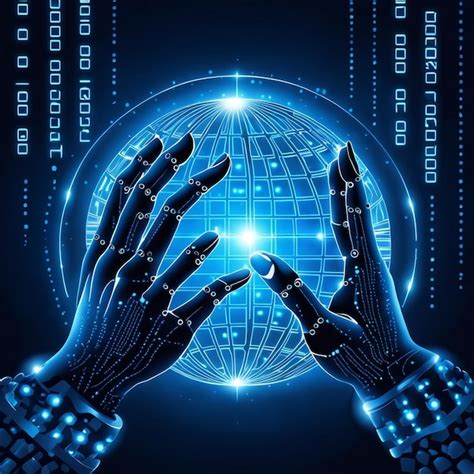 Premium Photo Hands Of Robot And Human Touching Sphere Grid Wave With