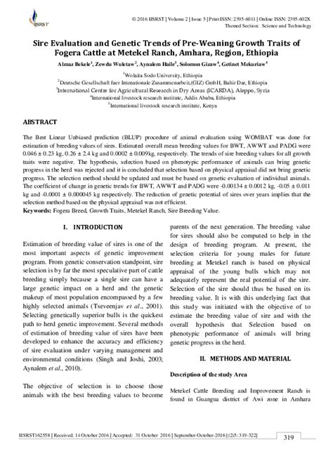 Pdf Sire Evaluation And Genetic Trends Of Pre Weaning Growth Traits Of Fogera Cattle At