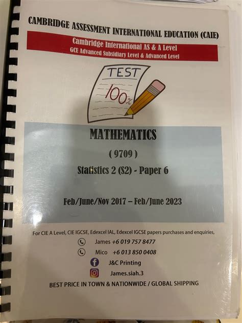 Cambridge A Level Mathematics Statistics 2 Past Year Paper Hobbies And Toys Books And Magazines