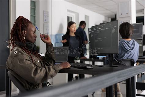 Software Developer Thinking At It Ideas Trying To Write Code And Create