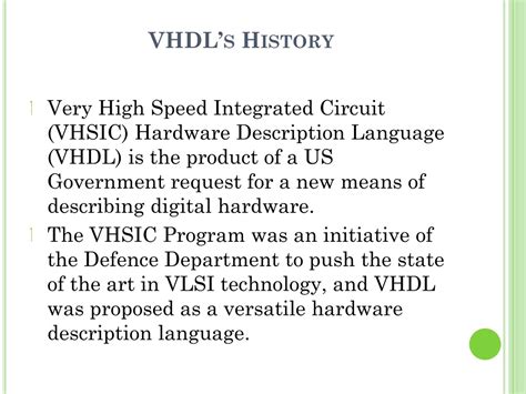 Ppt Vhdl Very High Speed Integrated Circuit Vhsic Hardware Description Language Vhdl