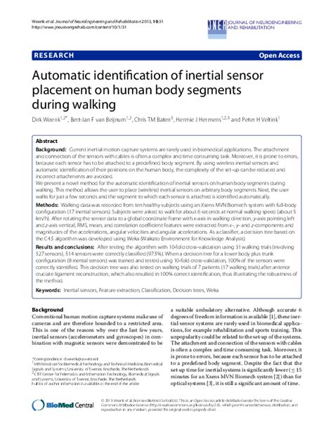 Pdf Automatic Identification Of Inertial Sensor Placement On Human Body Segments During Walking