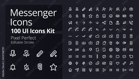 Messenger Application Pixel Perfect White Linear Ui Icons Kit For Dark