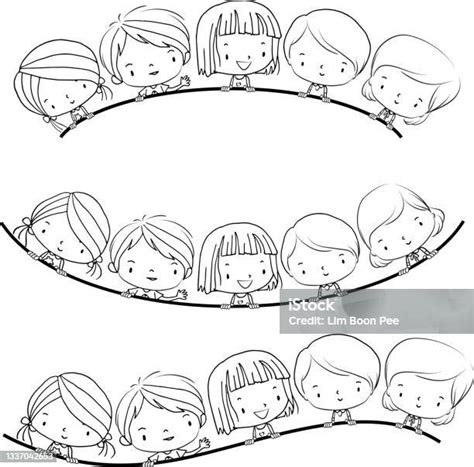 벡터 만화 어린이 소년과 소녀는 국경 배경 프레임 카드를 설정 소녀에 대한 스톡 벡터 아트 및 기타 이미지 소녀 소년 개체 그룹 Istock