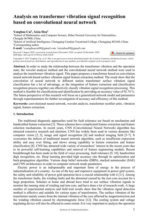Pdf Analysis On Transformer Vibration Signal Recognition Based On Convolutional Neural Network