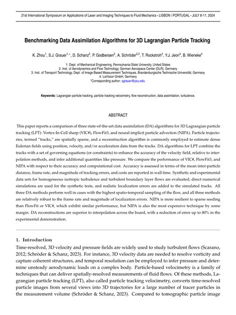 Pdf Benchmarking Data Assimilation Algorithms For 3d Lagrangian