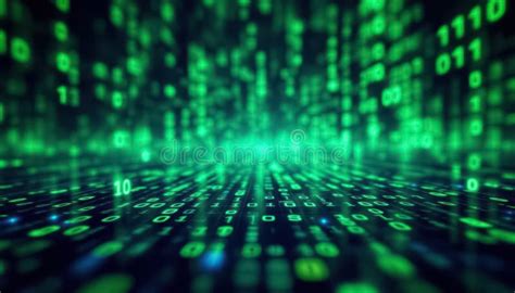 Binary Code Matrix Background Tech Style Green Illuminated Numbers